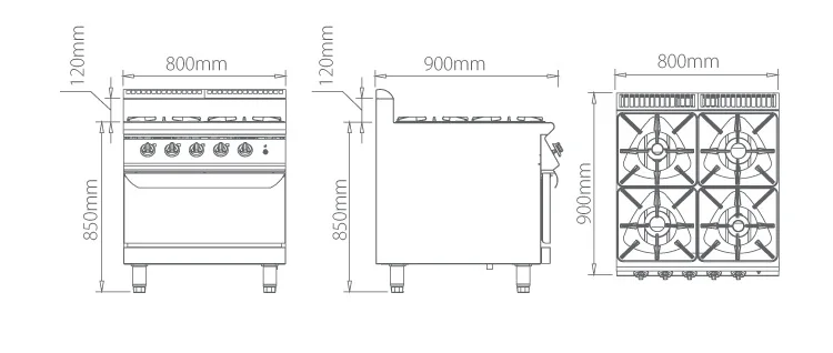 Cooking Range 900 - Efficient 4 Burner Gas Stove with Oven