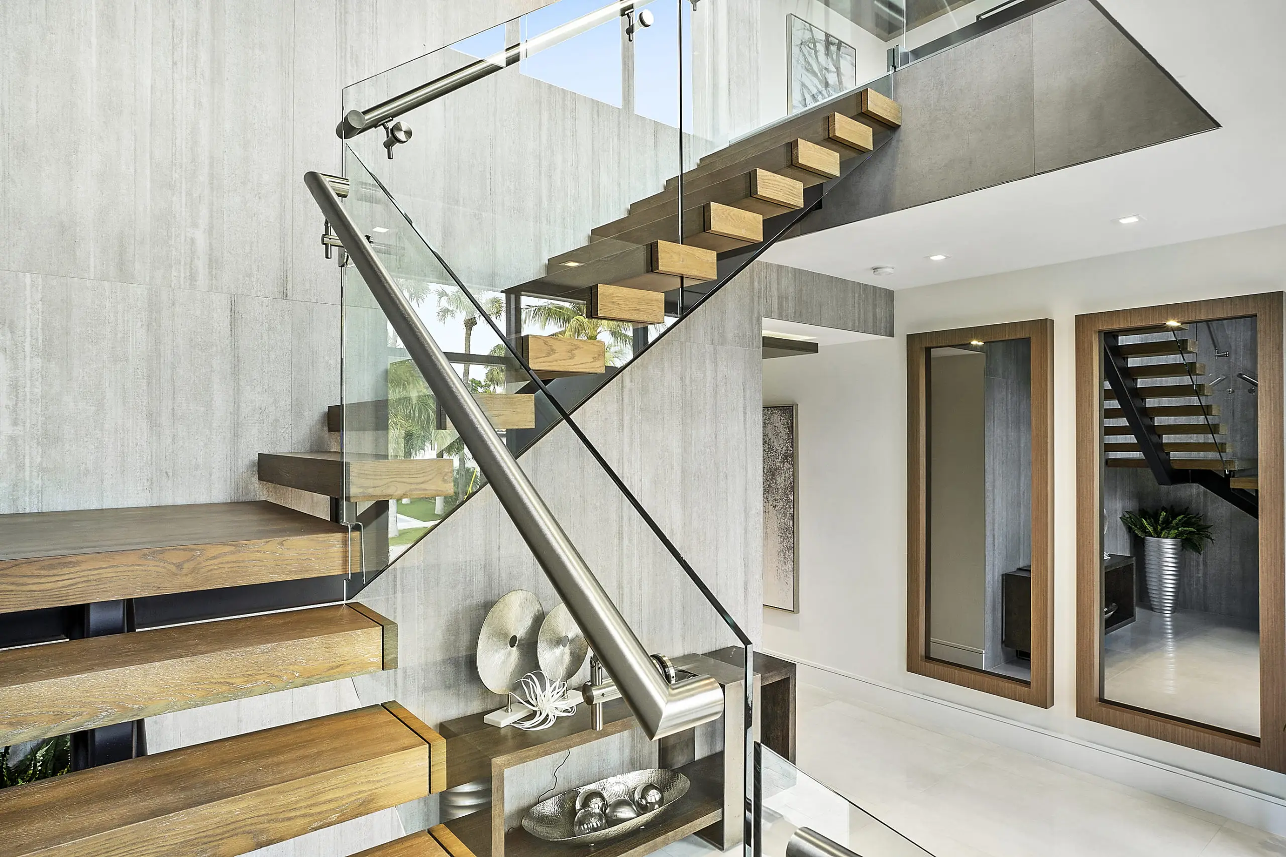 L Shaped Steel Wood Staircase Straight Floating Stairs Single Stringer ...