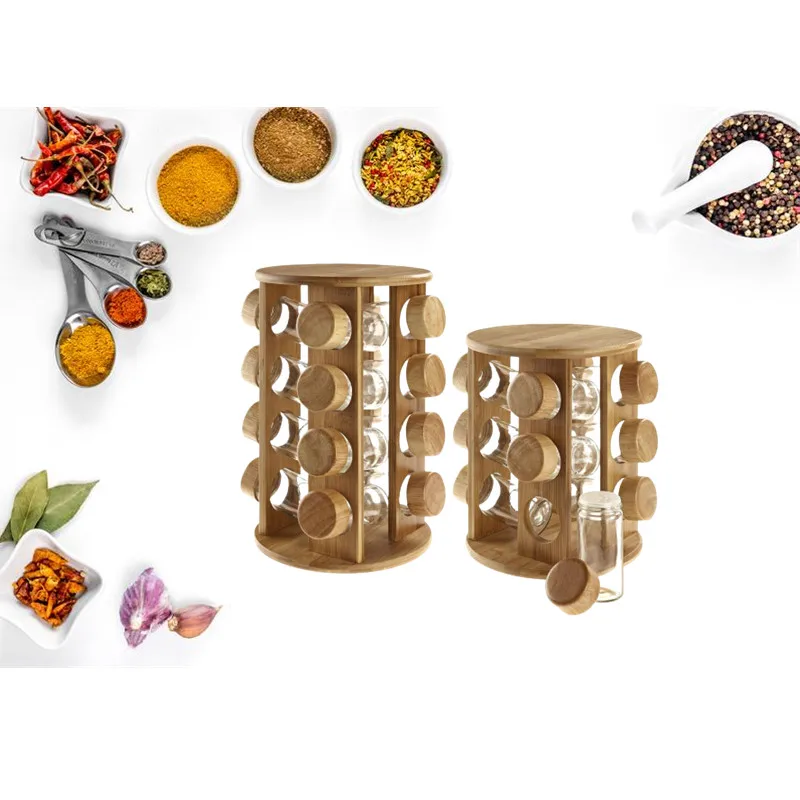 Wooden Rotating Revolving Bamboo Rotatable Spice Rack Glass Jars - Buy ...
