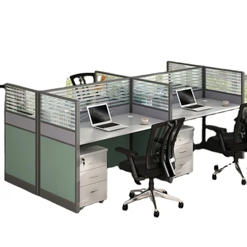 4 Workstation Cubicle Modern Coworking Table Call Center Office ...