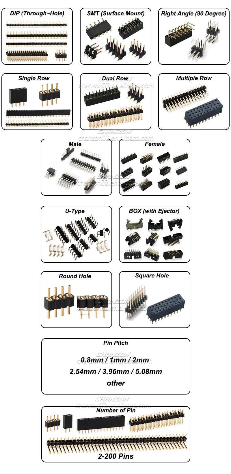 Male Female Pin Header Socket Connector 0.8 1 2 1.27 2.54 5.08 mm Pitch ...