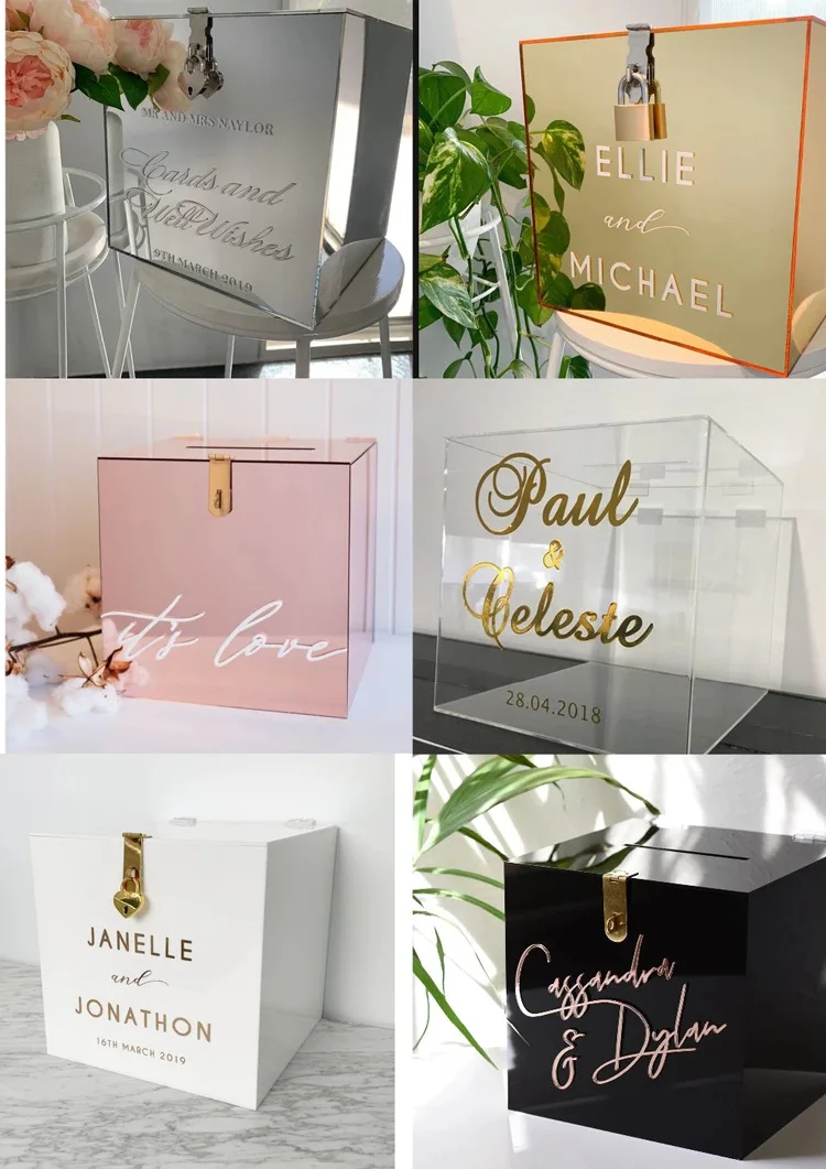 Mirror Acrylic Wedding Card Box - Customizable & Eco-friendly