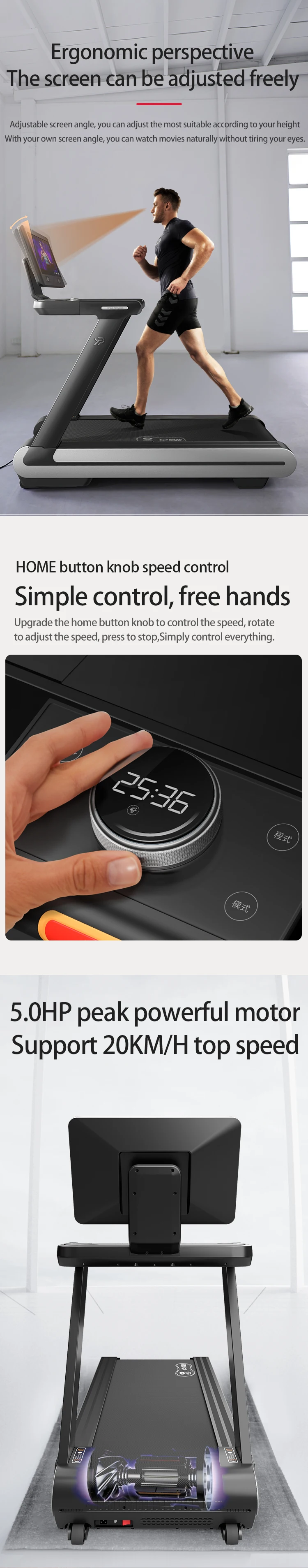 Ypoo Exercise Running Machine Big 18.5 Inch Screen Incline Semi ...