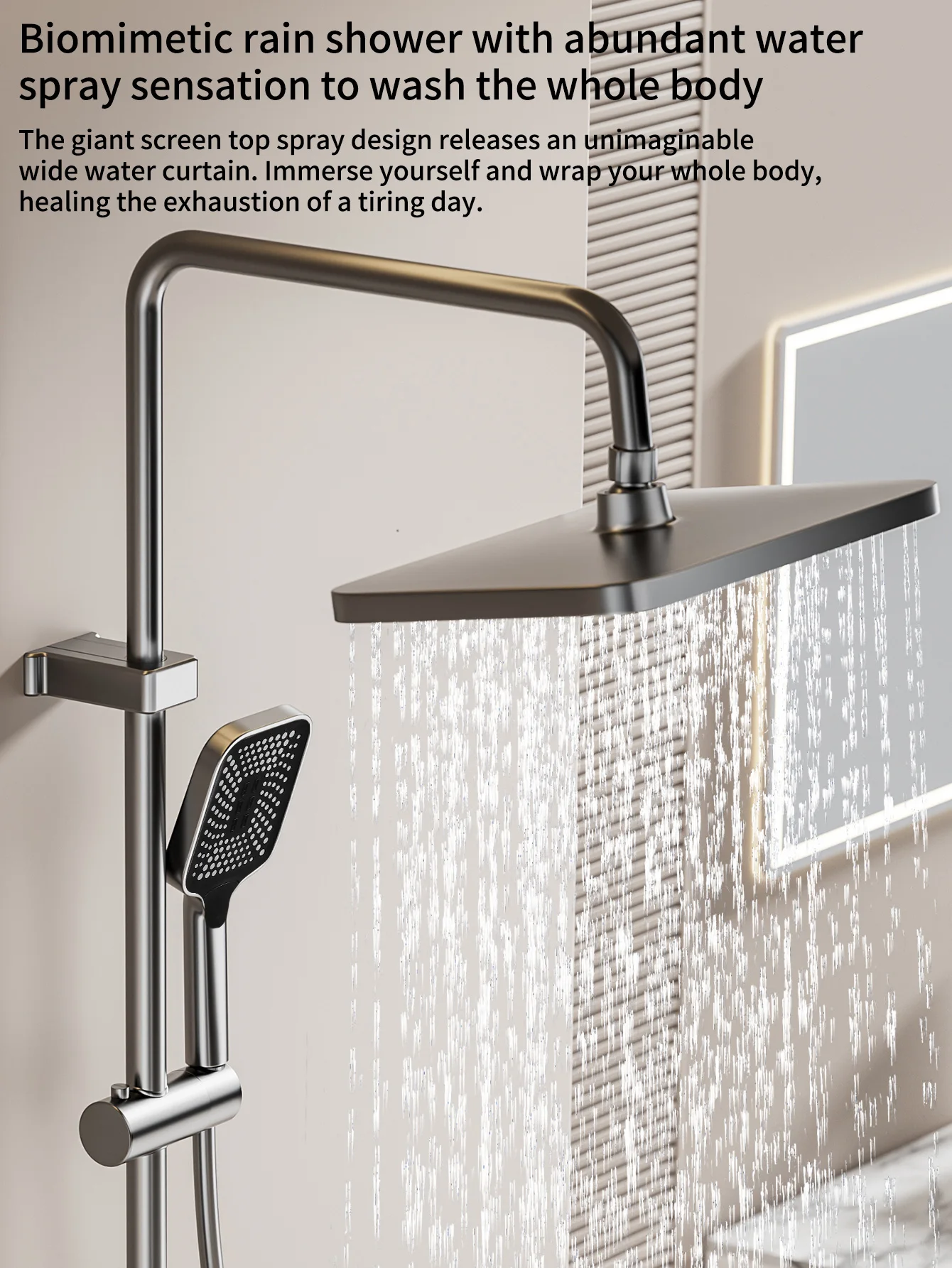 Luxury LED Piano Shower Set with Temperature Display Rain and Waterfall ...