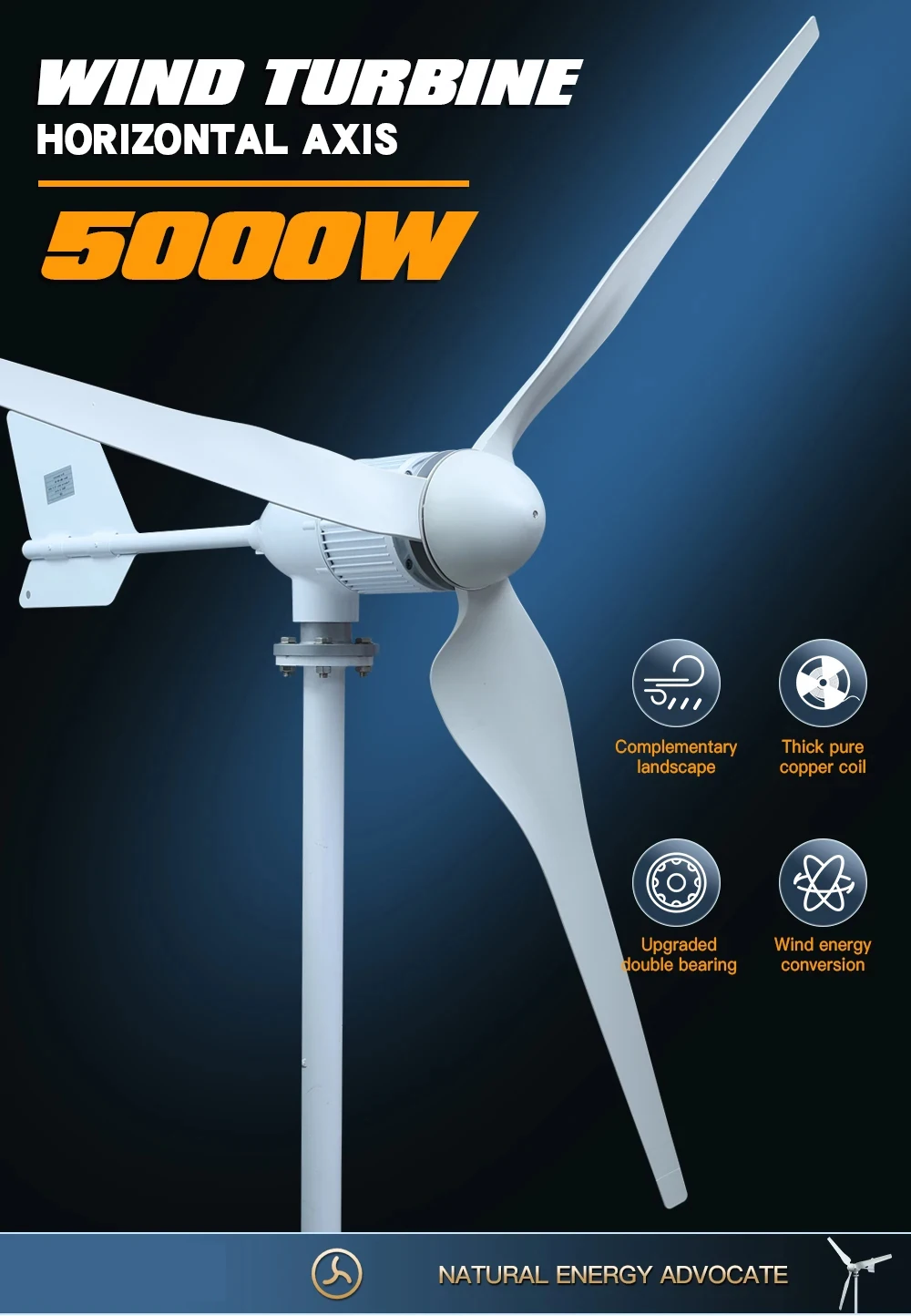 2000w 5kw Horizontal Wind Turbine Generator 24v 48v 96v Free Energy ...