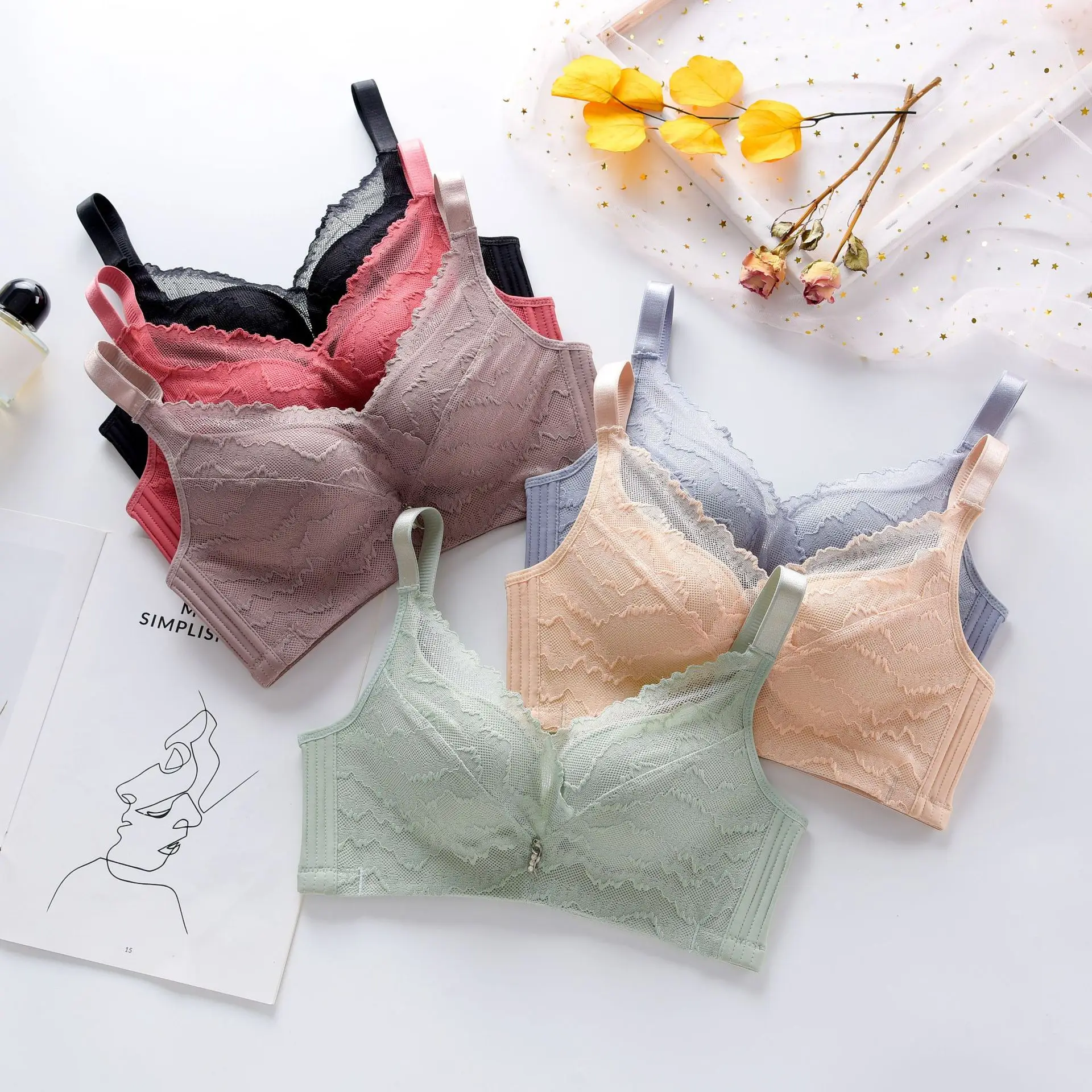 Stylish Sexy Ladies Bra with Lace - Wireless & Comfortable