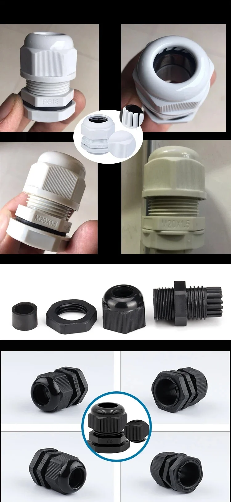Metric Thread Black Nylon Cable Glands Connector Ip68 Waterproof ...