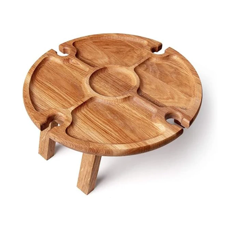 5-segment Acia Round Wood Tray Suitable For Coffee And Snacks Charcoal ...