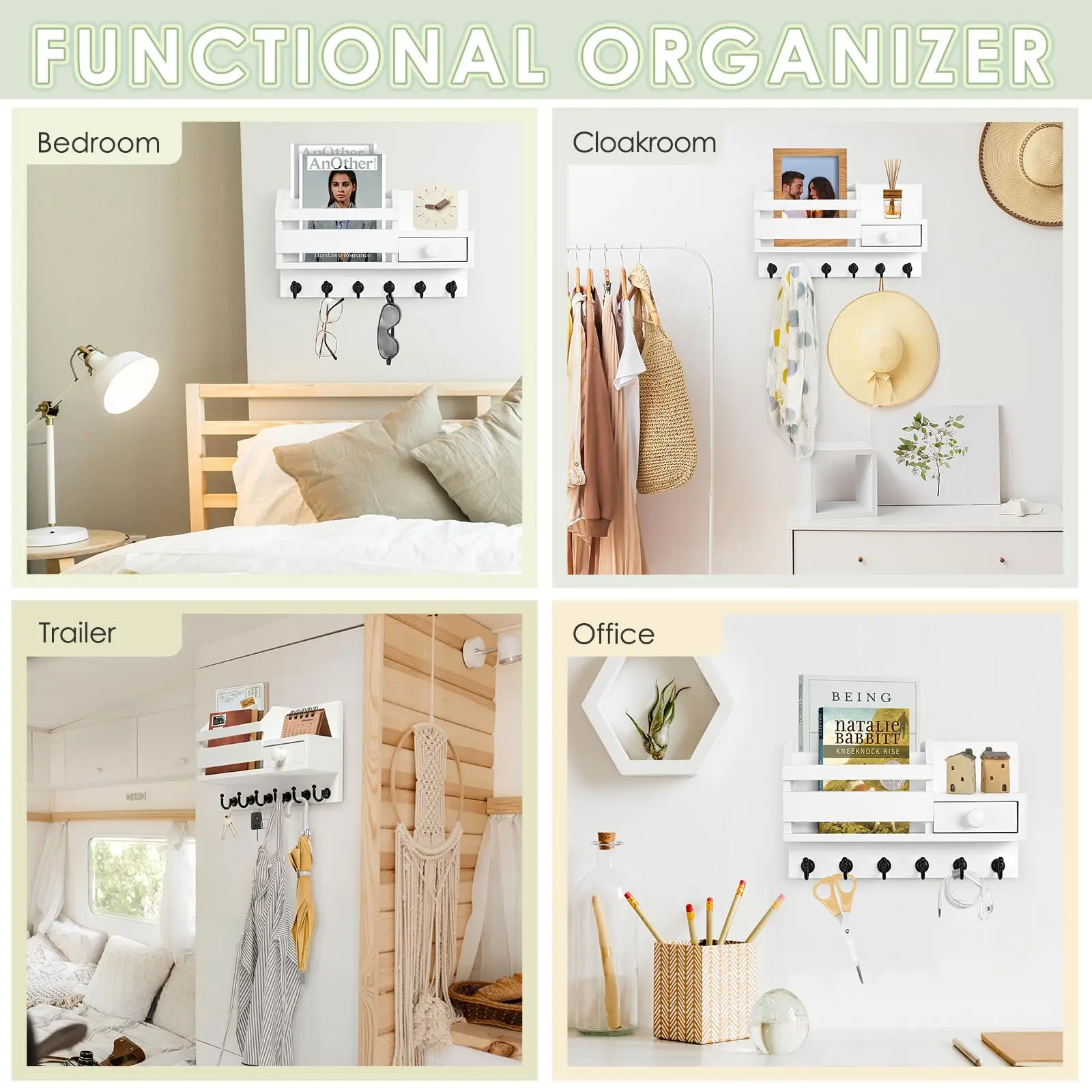 Key Holder Wall Mount Wooden Key Mail Holder with Drawer Key Organizer ...