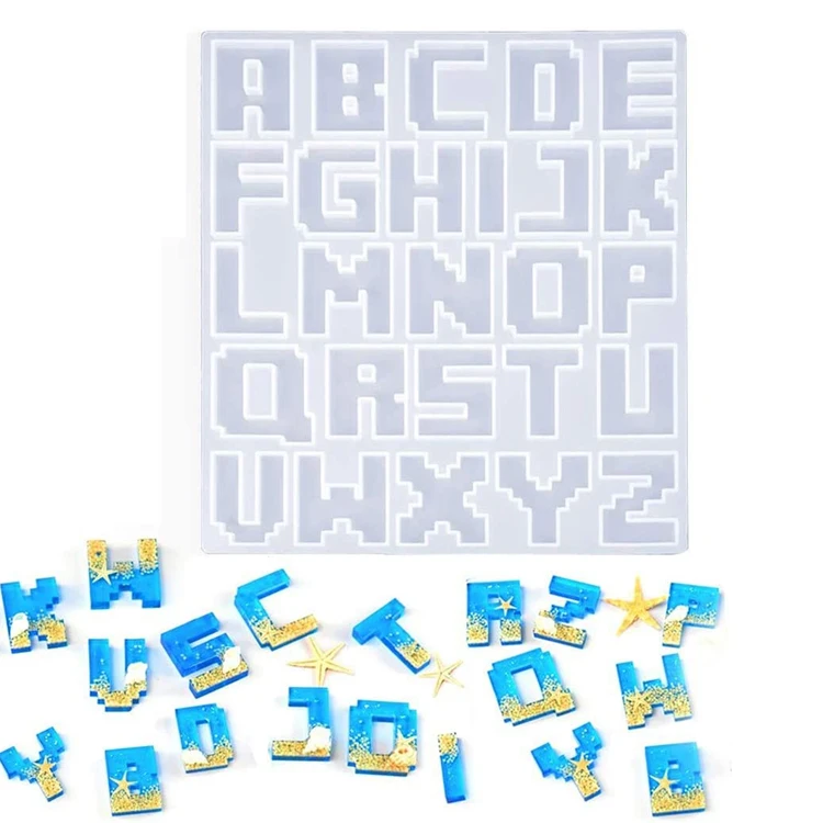 Pixel Alphabet Letter Epoxy Resin Silicone Molds Set Initial Keychain ...