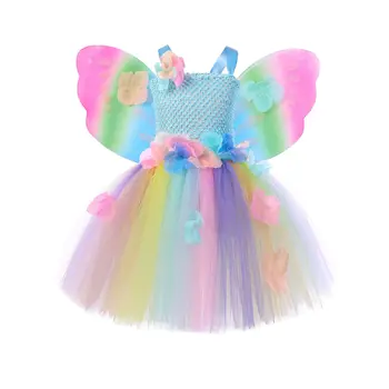 Little Girls Butterfly Fairy Princess Costume Rainbow Mesh Dress ...