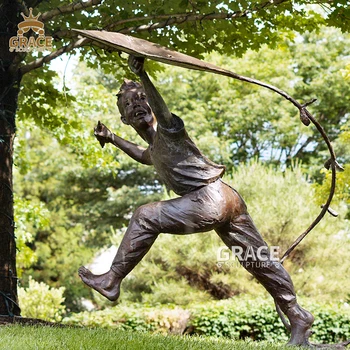 Life Size Bronze Carving Boy Sculpture Metal Brass Boy Flying A Kite ...