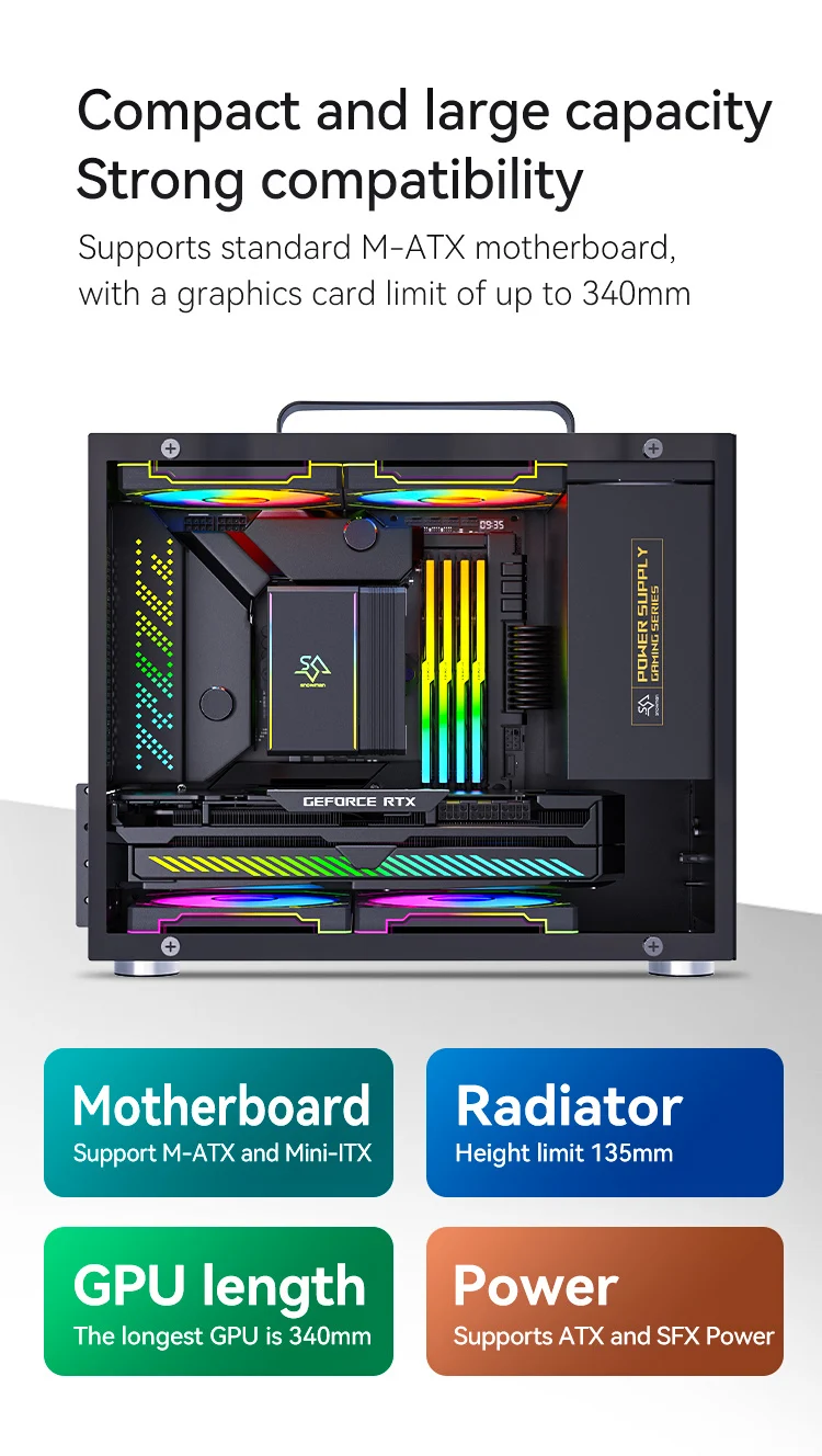 SNOWMAN Mini-Itx Gaming Case - Tempered Glass & Steel