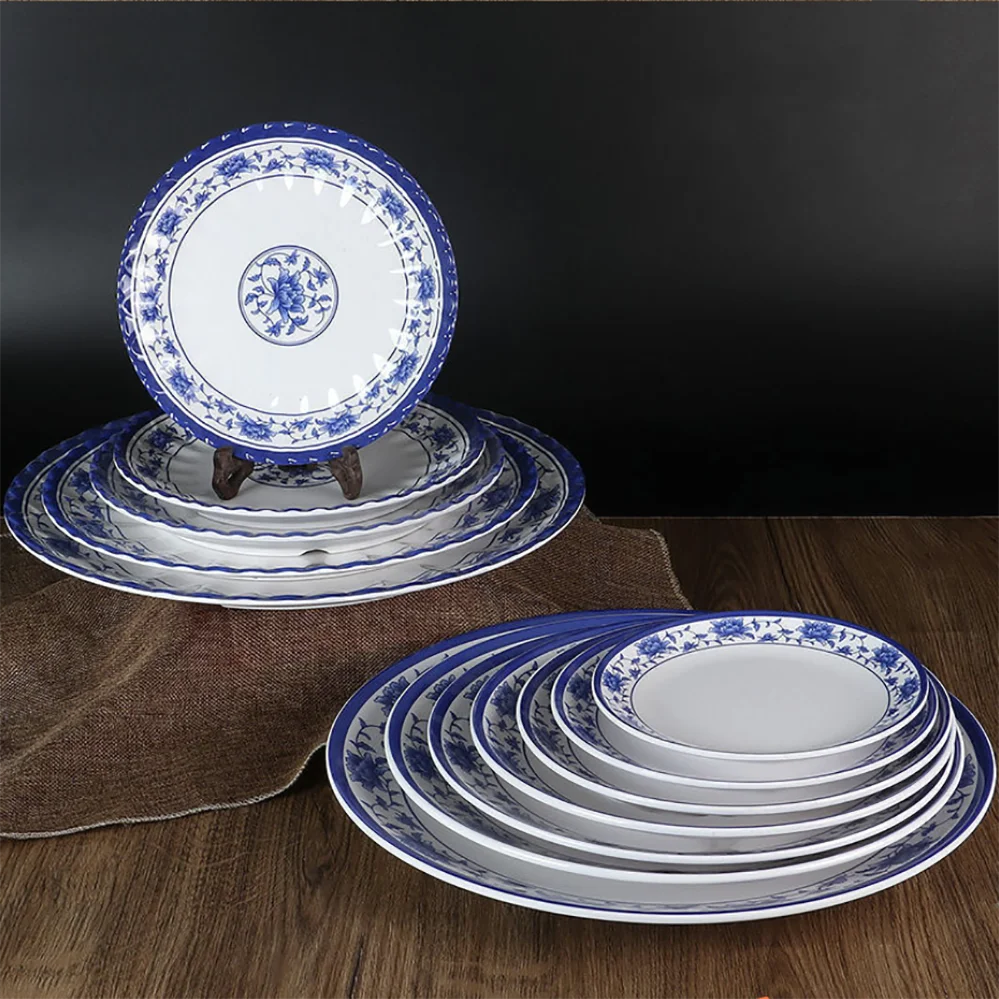 White/blue Asian Chinese Melamine Dinnerware - Sustainable & Stylish