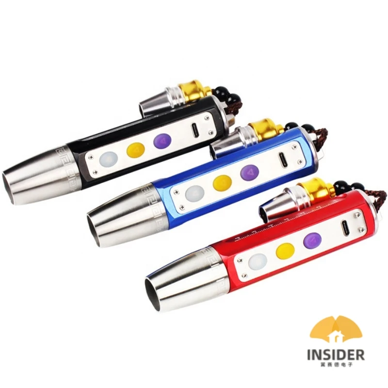 Jade Torch Three Color Light USB Rechargeable Stainless Steel LED Gem ...