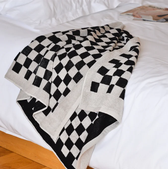 Cotton Jacquard Checker Bath Towels - Soft & Eco-friendly