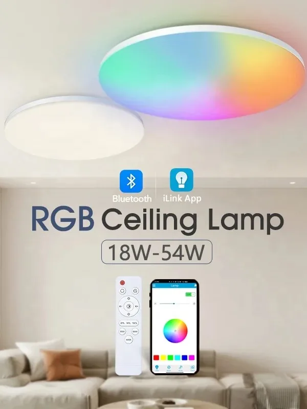 Led Ceiling Light Dimmable Rgb Color Light Round Remote Control Led ...