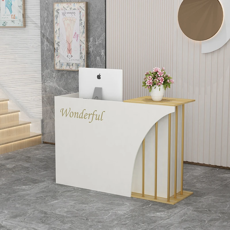White Gold Luxury Front Small Reception Desk Wooden High-end Design ...