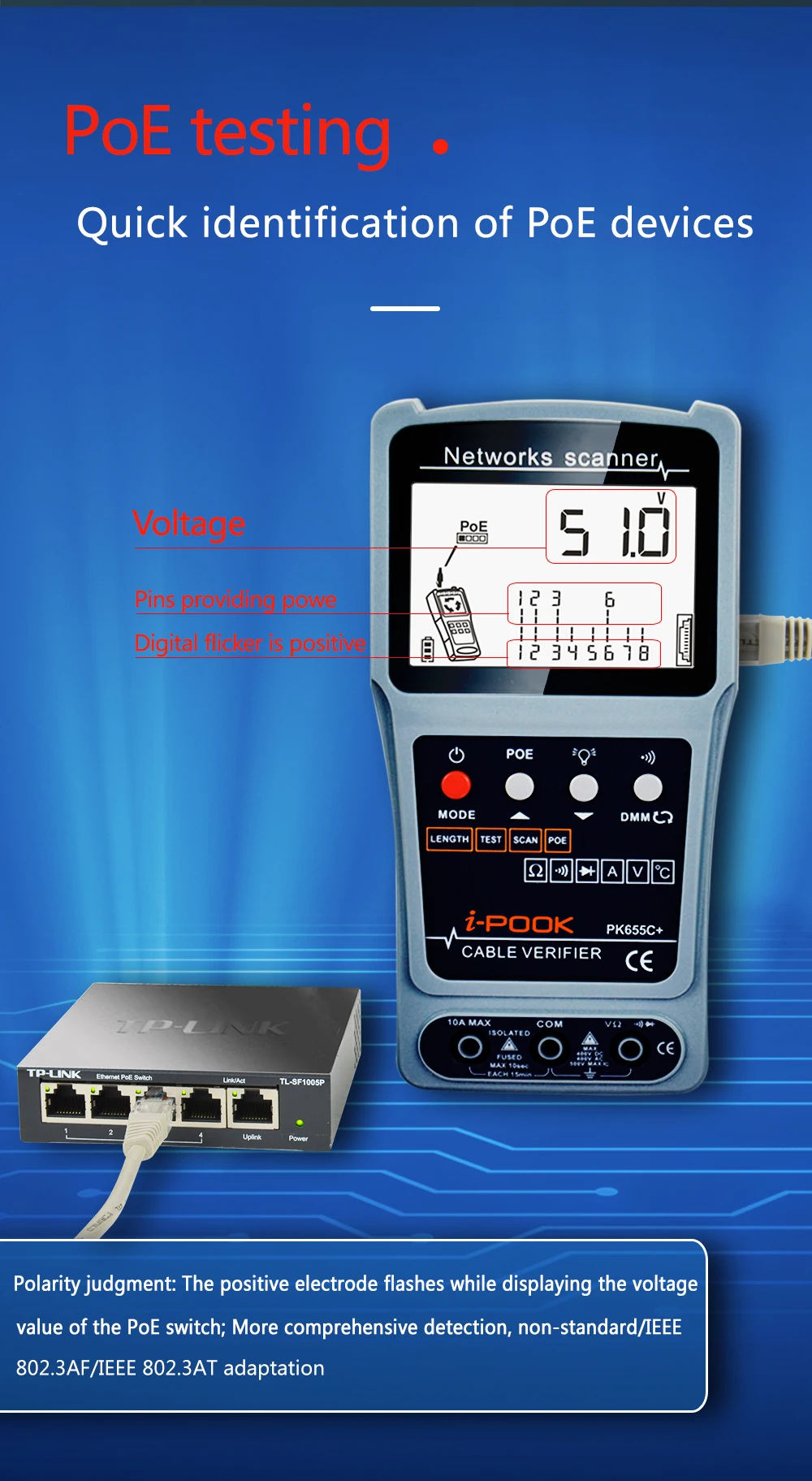 I-pook Pk653c+ Factory Direct 2 In 1 Network Cable Length Tester Wire ...