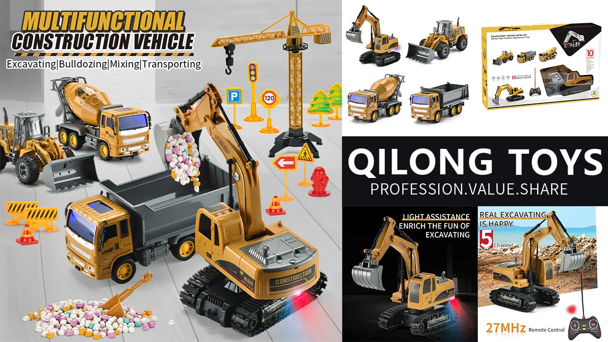 Qilong Remote Control Engineering Truck Set 1/24 Simulation 5channel ...