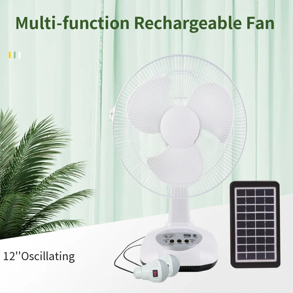 12 Inch Portable Rechargeable Table Fan with Solar Panel