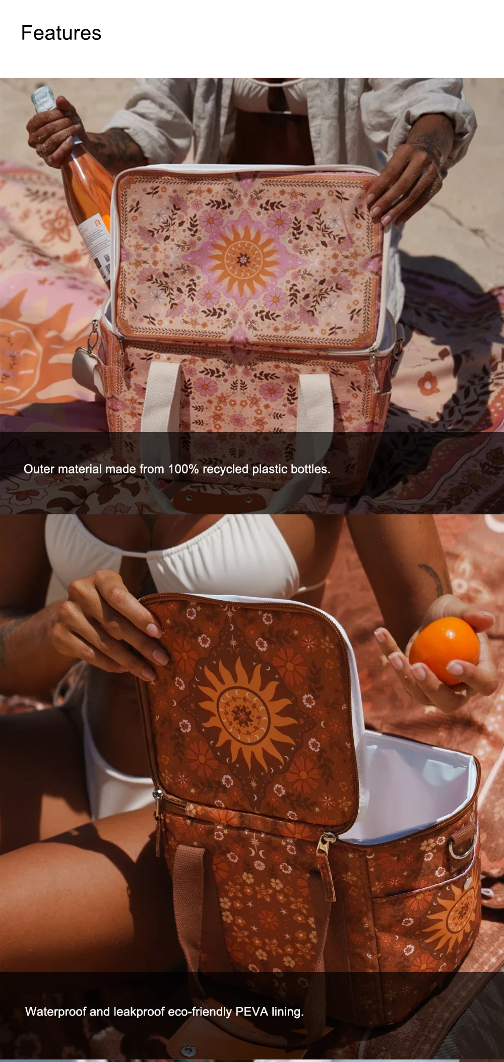 Boho Large Backpack Portable Foldable Soft Lunch Beach Tote Bag Custom ...