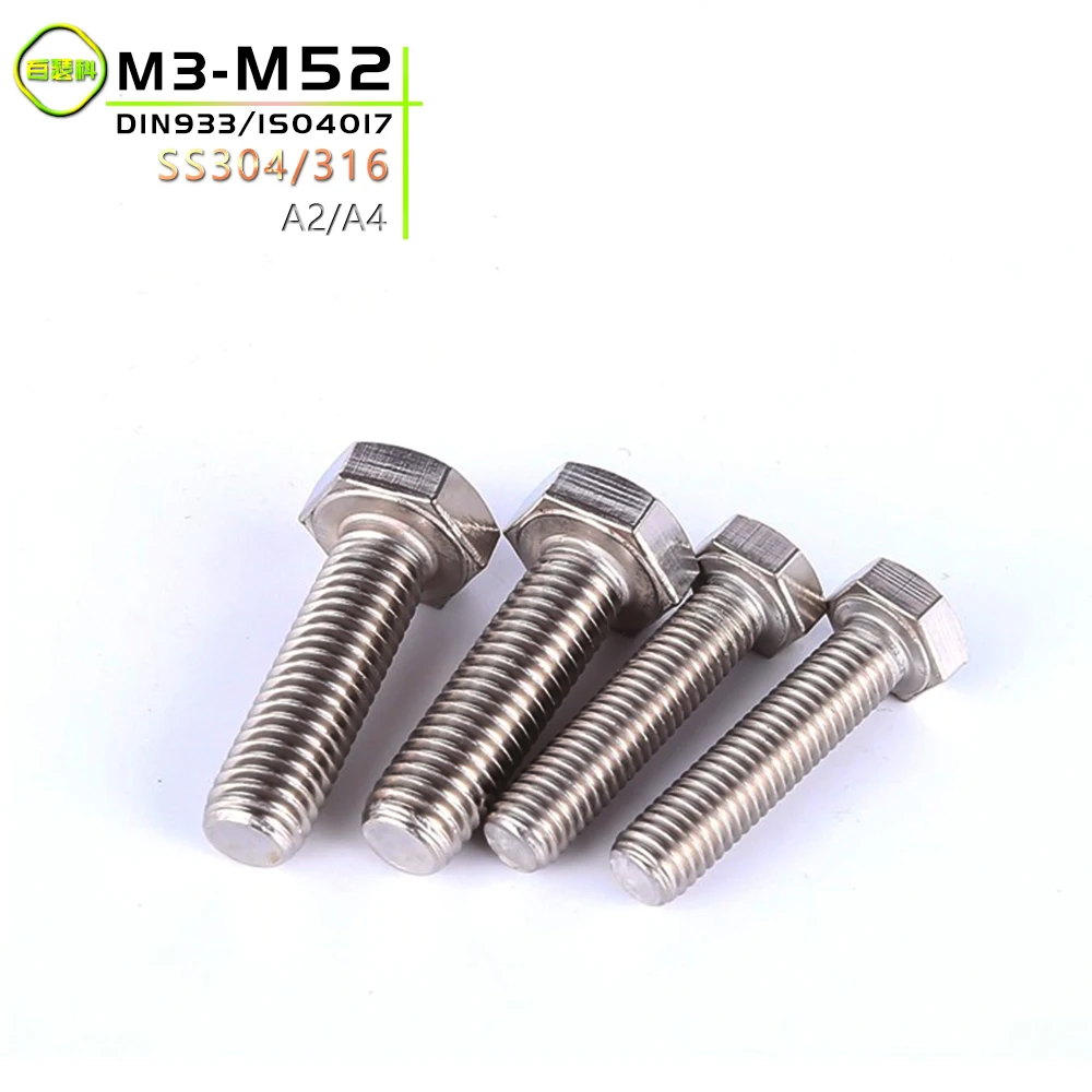 Fastener Manufacturer Stainless Steel Hex Bolt Full Thread Hexagon Head Screw Bolt Din933 Bolt ...