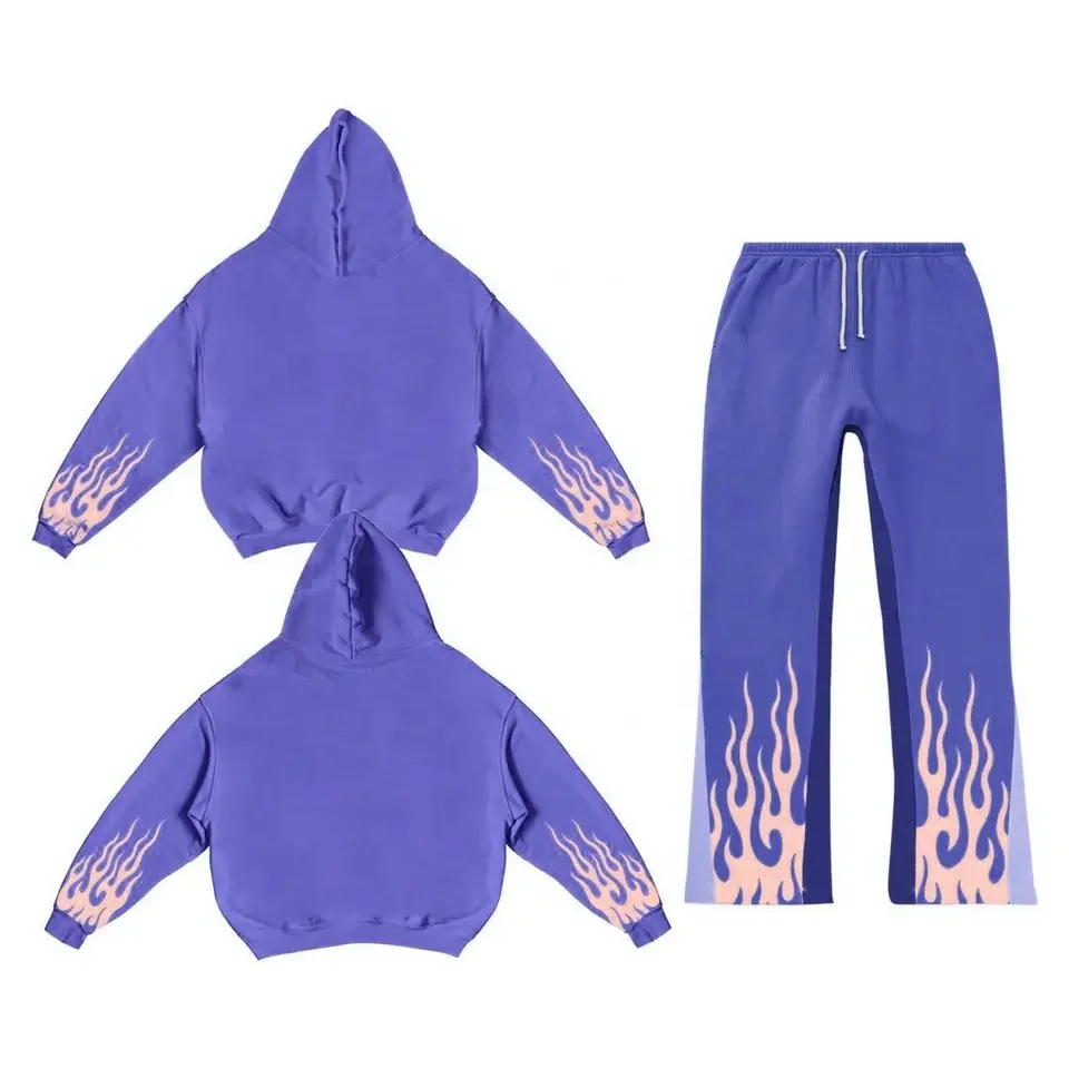 Men's Fashion Street Wear Hip Hop Flame Tracksuits Two Pieces And Flare ...