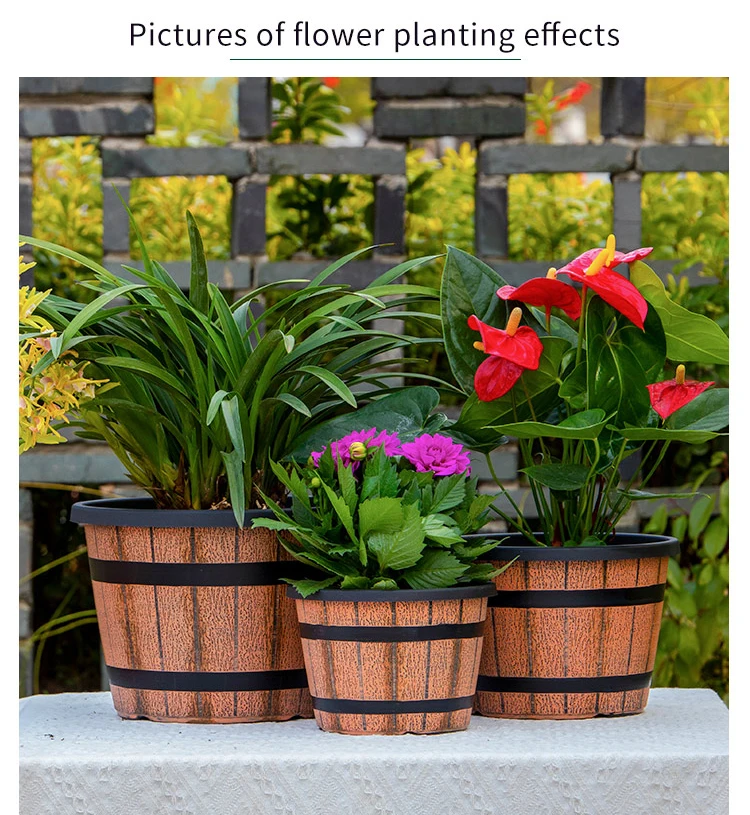 Wooden Bucket Barrel Garden Planters Set Rustic Flower Planters Pots ...