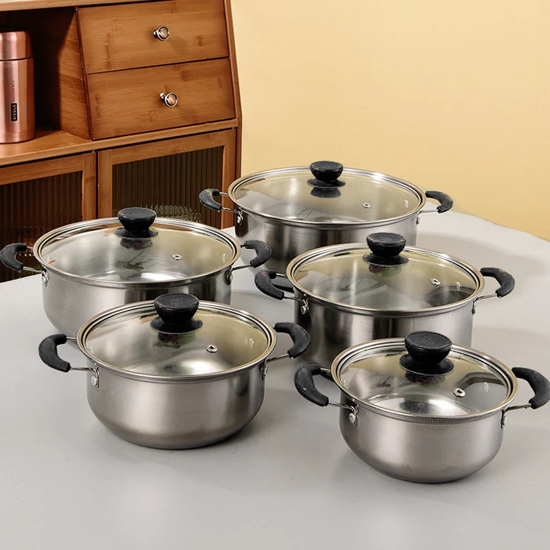 Black 10-Piece Stainless Steel Cookware Set for Multi-Function Cooking