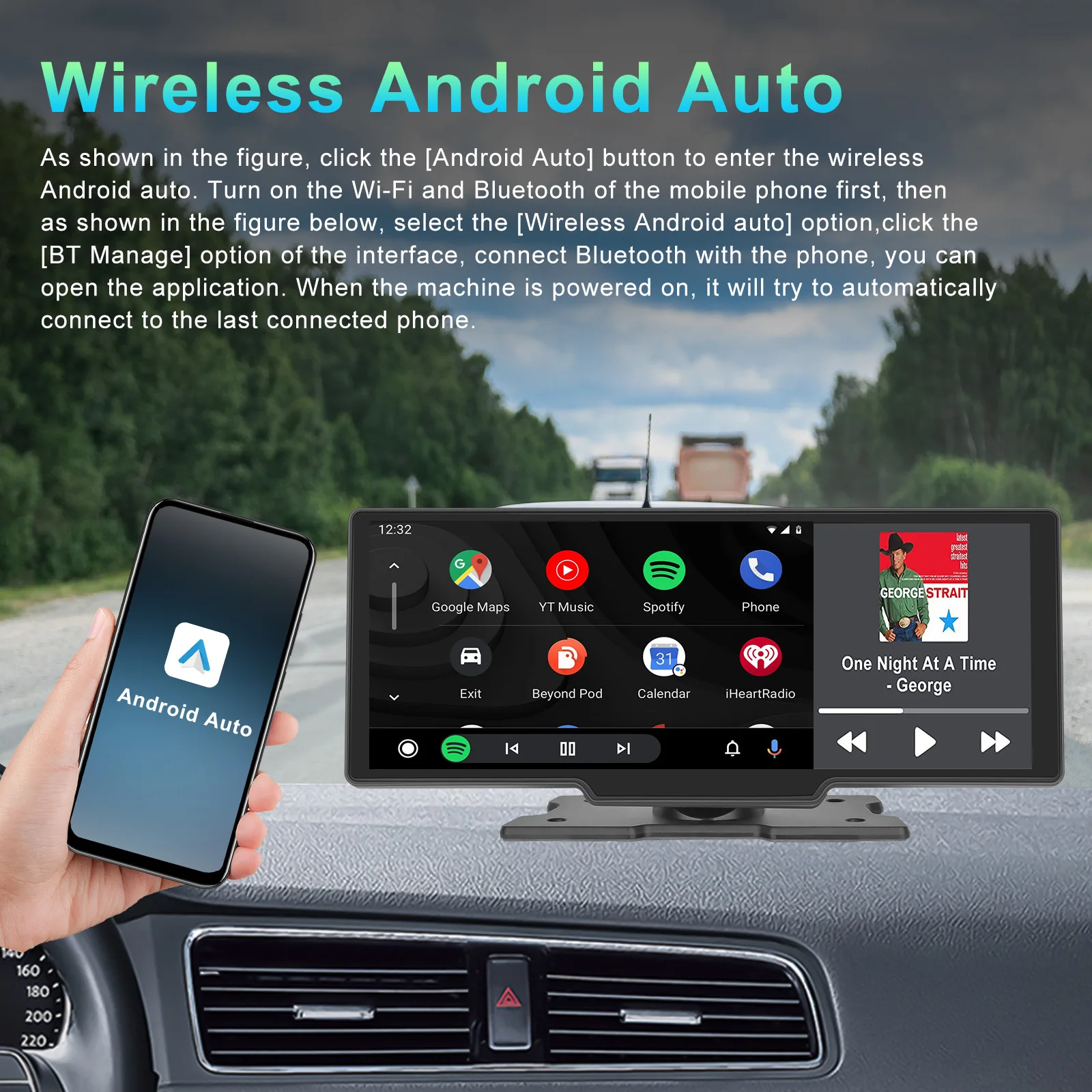 Portable Wireless Carplay Screen - 10.26 Inch & Android Auto