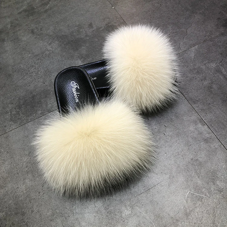2022 Custom Wholesale Furry Ball Slippers - Real Fur Sandals