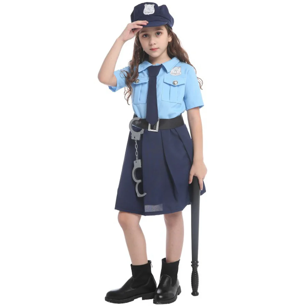 Kids Girls Police Dress Up Children Party Carnival Cosplay Cop Officer ...