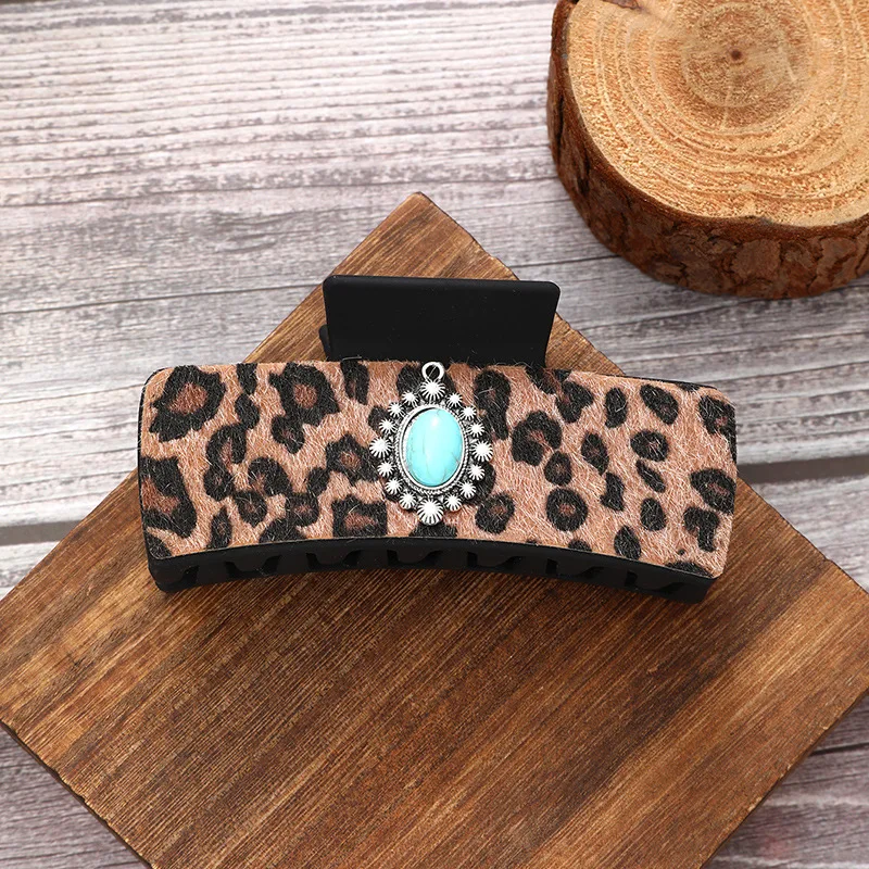 2024 Newest Cute Gorgeous Bohemian Vintage Leopard Turquoise Hair Claw ...