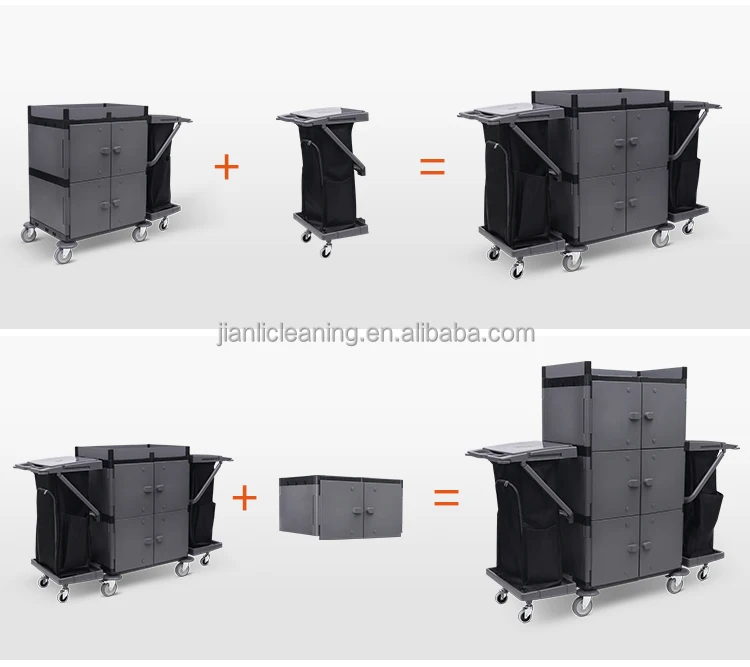 Hotel Plastic Janitorial Cleaning Cart - Flexible & Durable