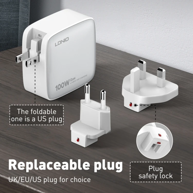 LDNIO Q408 Travel Adapter - 100W Fast Charger with 4 USB Ports