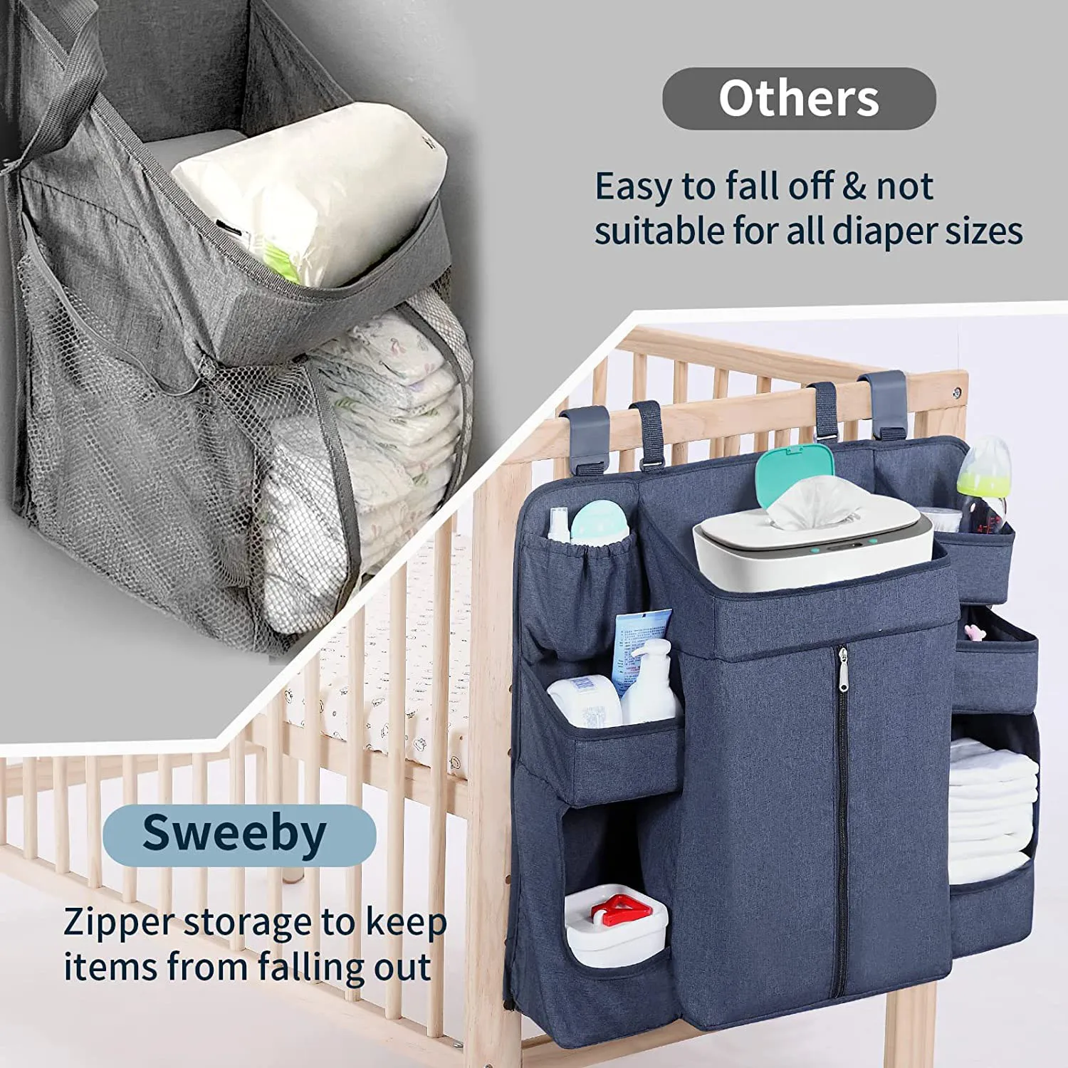 Hanging Diaper Caddy Organizer Reinforced Diaper Stacker For Crib That ...