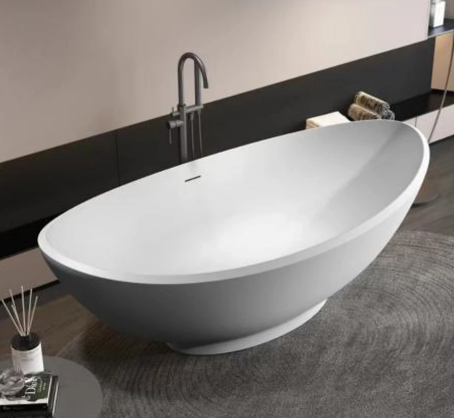 Modern White Freestanding Bathtub Artificial Stone Boat Shape Design ...
