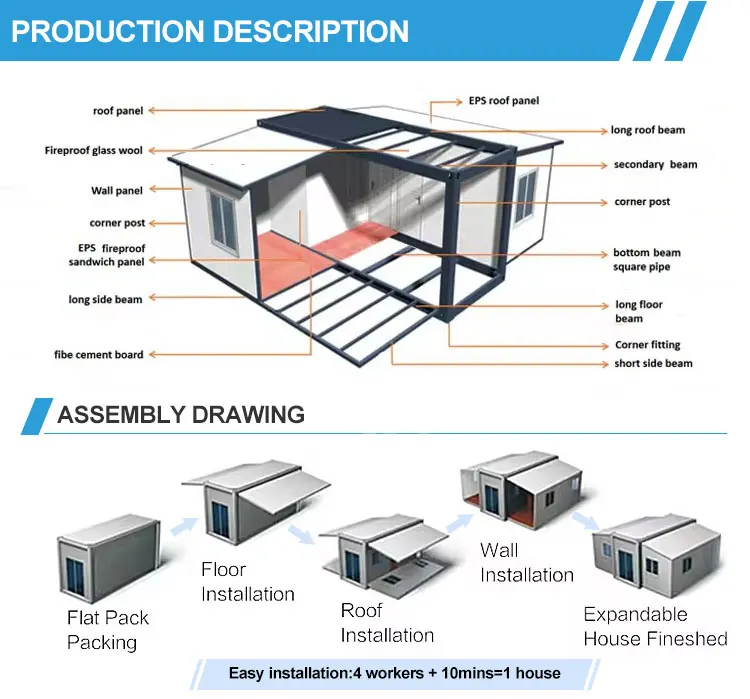 Industrial Grade Quality Steel Expandable Prefab House Prefab Foldable ...
