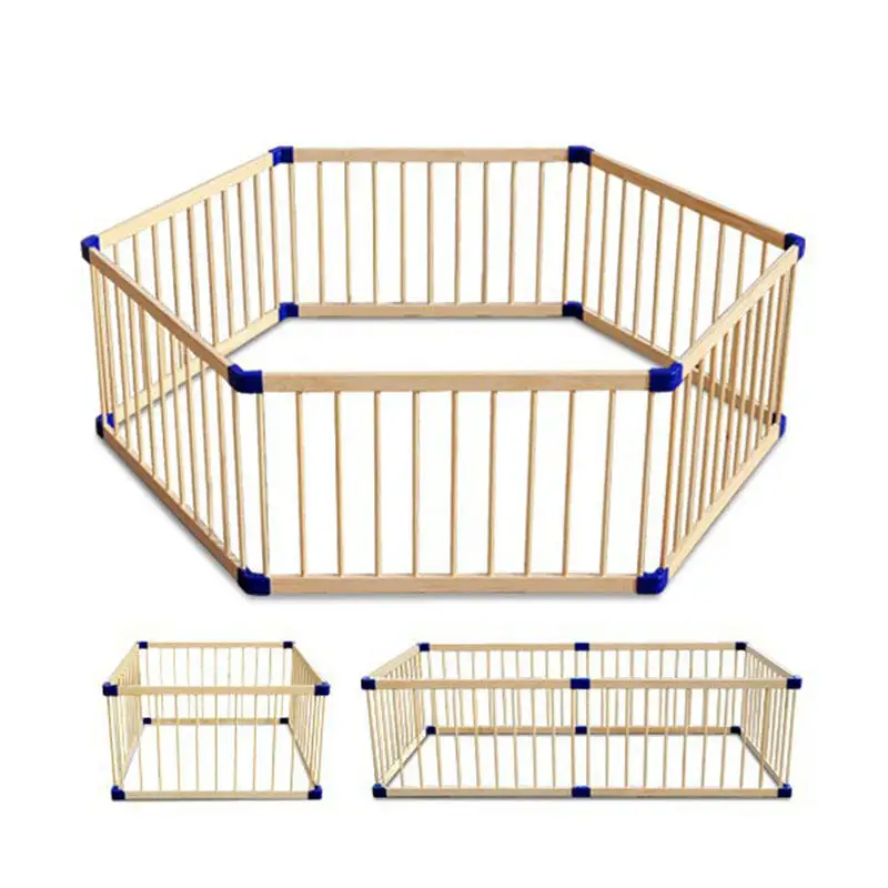 Solid Wood Foldable Baby Play Yard Fence Playpens With Adjustable Gate ...