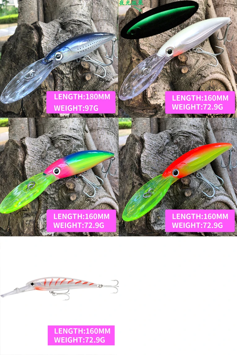 Heavy Tuna Fishing Minnow Deep Diving Bait Pesca Trolling Long Lip ...