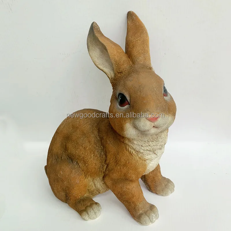 Outdoor Folk Art Garden Sculpture Sitting Rabbit Statues Resin Material ...