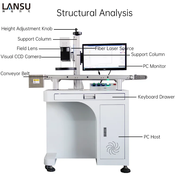Vision Automatic Fiber Laser Marking Machine with CCD Camera Conveyor ...
