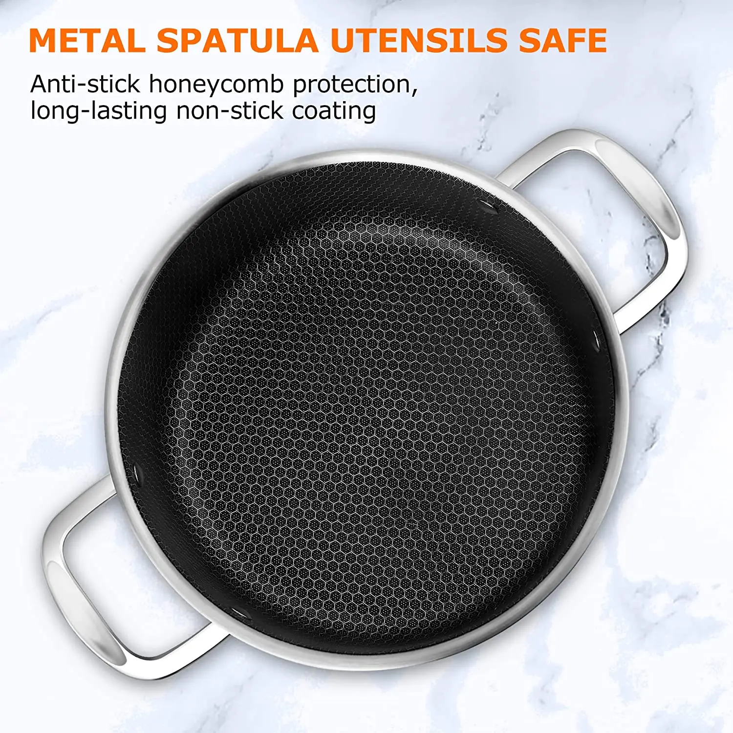 Hot Sale Honeycomb 5 Pcs 3-ply Stainless Steel Kitchenware Non Stick Cookware Stockpot Saute Pan ...