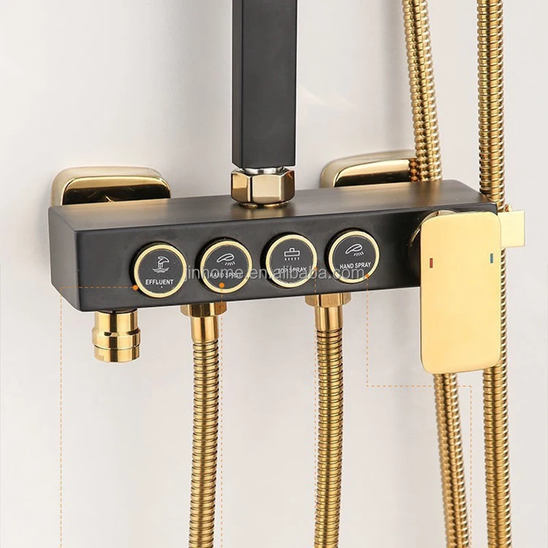 Luxury Hotel Brass Kits - Rainfall Shower System Black Gold