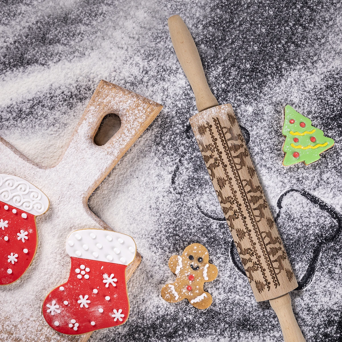 Wooden Cookie Dough Stamp Cheerful Patterns Christmas Easter Wood ...