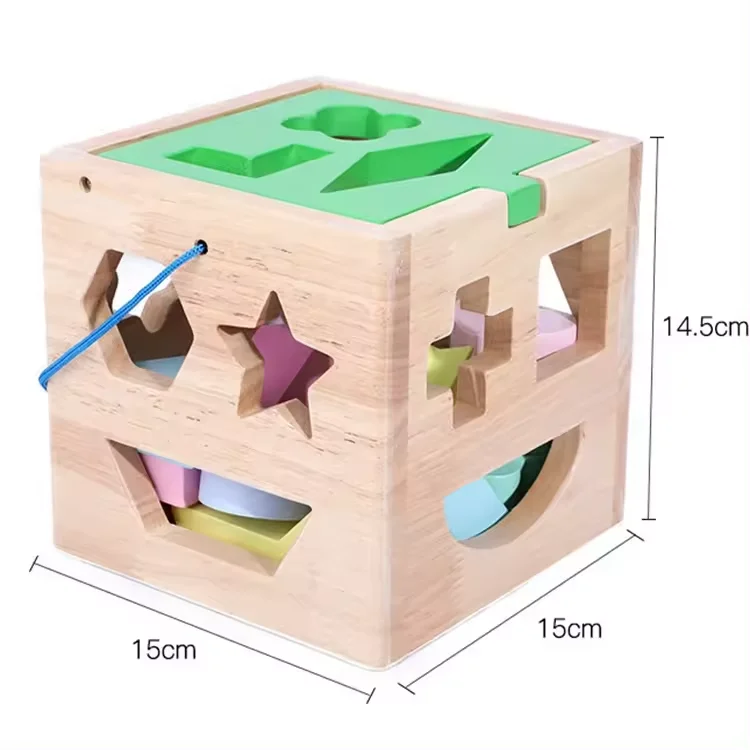 Pt Custom Wooden Geometric Shapes Puzzle Baby Wooden Toys Activity Cube ...