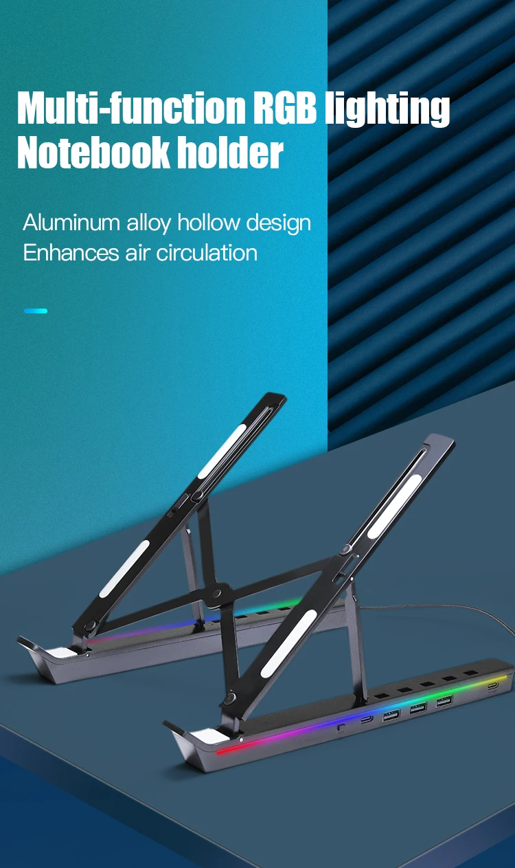 Portable RGB Laptop Holder Stand Docking Aluminum Alloy Folding With ...
