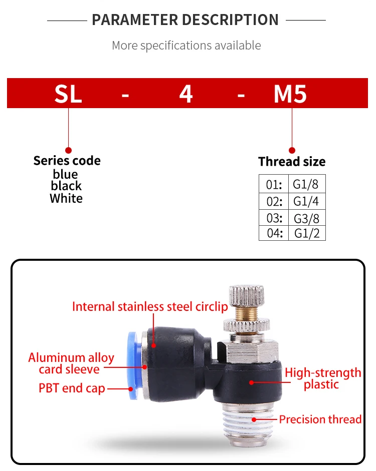 SL Series Speed Regulating Joint 1/4-10 Pneumatic Fittings Quick ...