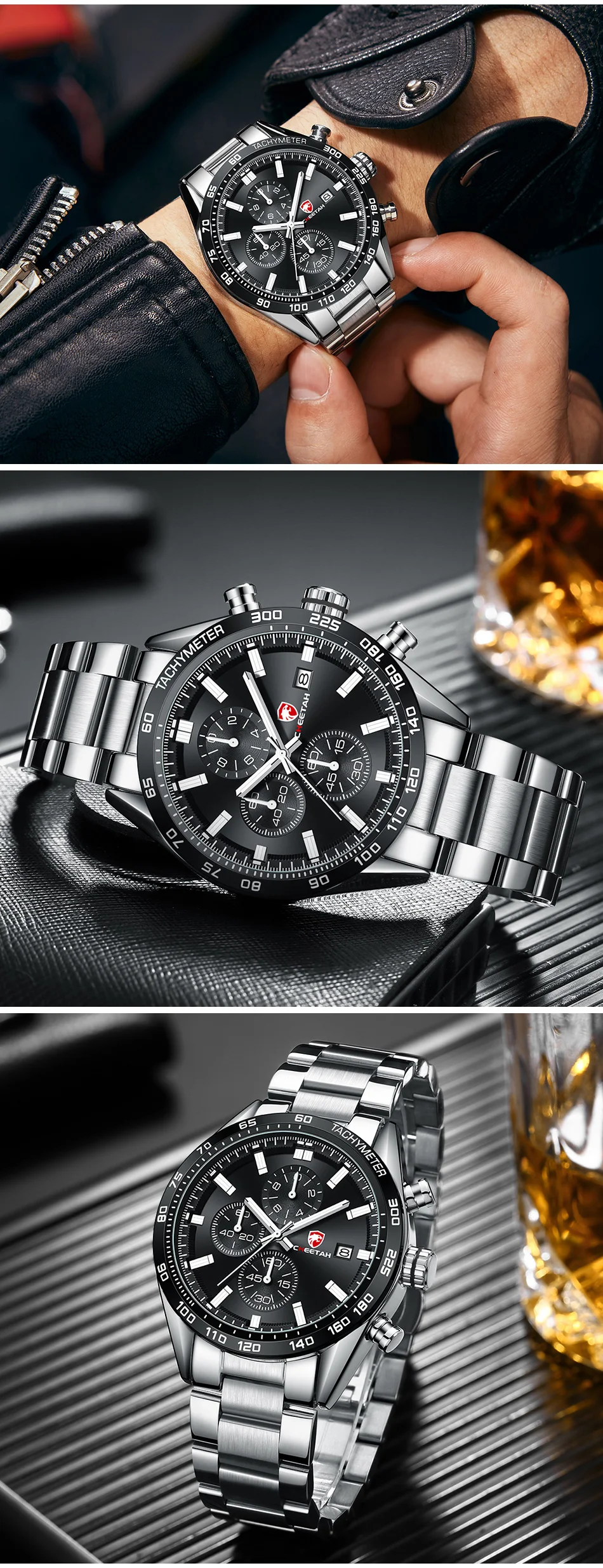 Cheetah Watch Men Top Luxury Brand Stainless Steel Business Quartz Mens ...